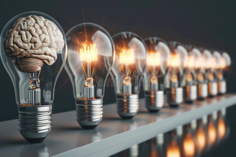 A Human Brain Sits Inside a Lightbulb, Surrounded by Other Lit Bulbs ...
