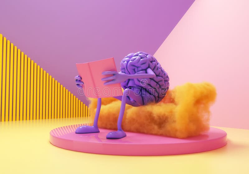 Human Brain Sits on Sofa and Read a Book Stock Illustration ...