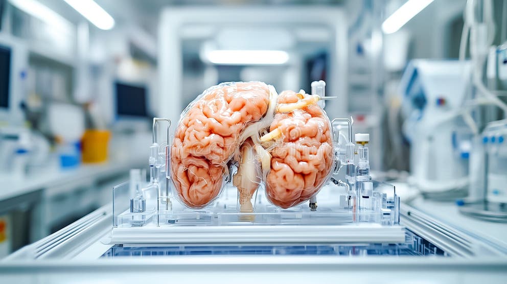 Human Brain Specimen Displayed on Clear Platform in High-tech ...