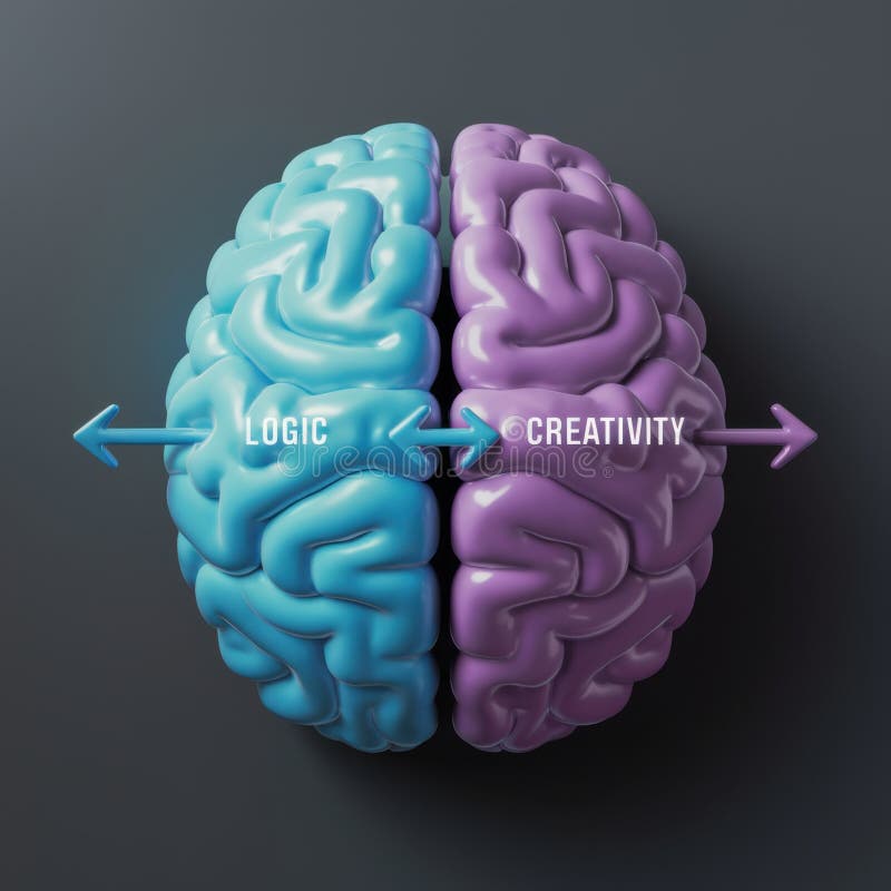 Human Brain Split into Logical and Creative Hemispheres with Arrows ...