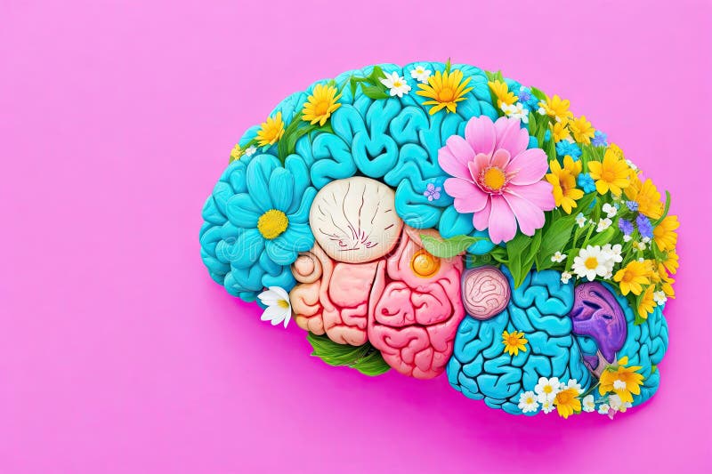 Human Brain with Spring Colorful Flowers. Ai Generative Stock ...