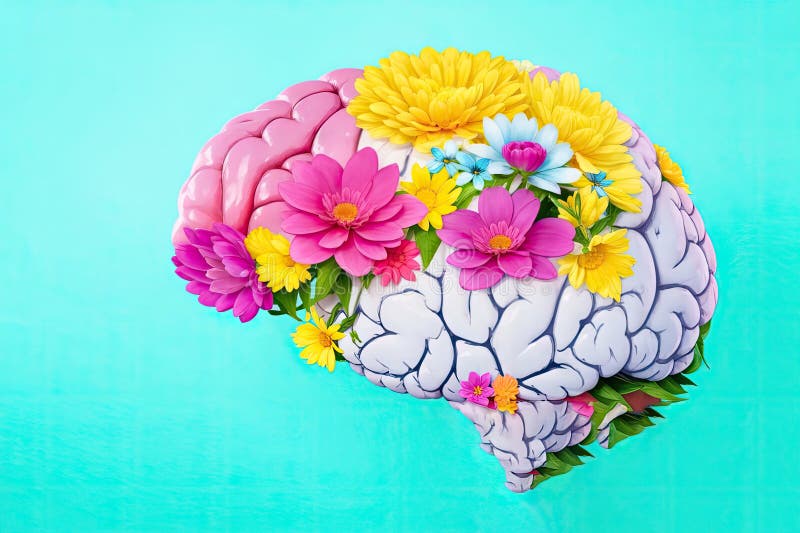 Human Brain with Spring Colorful Flowers. Ai Generative Stock ...
