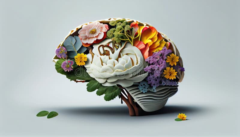 Human Brain with Spring Flowers Symbolising Mental. AI Generated Stock ...