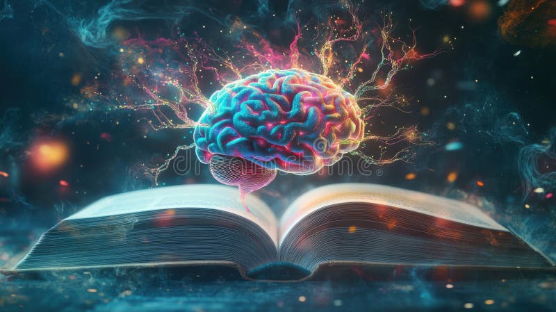 Human Brain Sprouting from Book with Neuron-like Extensions, Vibrant ...