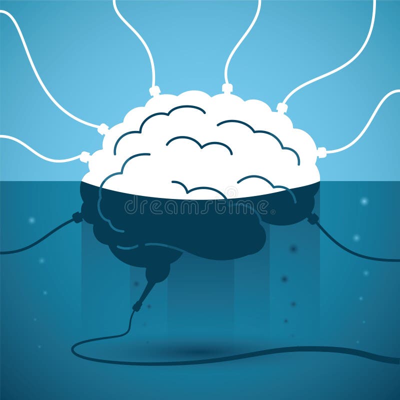 Human Brain in Strange Liquid with Wires. Vector Concept. Stock Vector ...