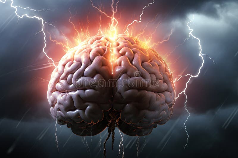 Human Brain Struck by Lightning, Symbolizing the Intense Struggle of ...
