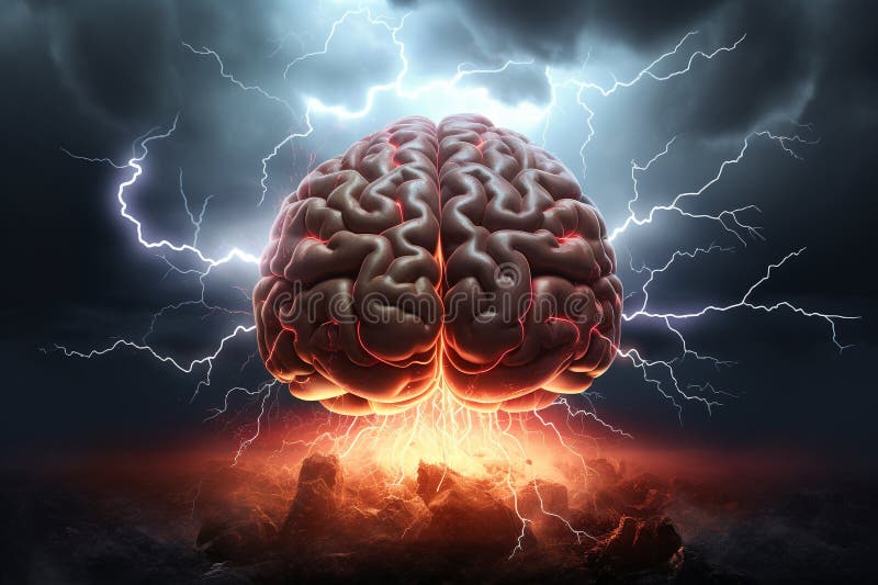 Human Brain Struck by Lightning, Symbolizing the Intense Struggle of ...