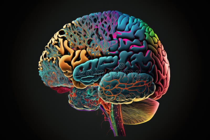 Human Brain Structure with Mixed Feelings Isolated on Dark Background ...