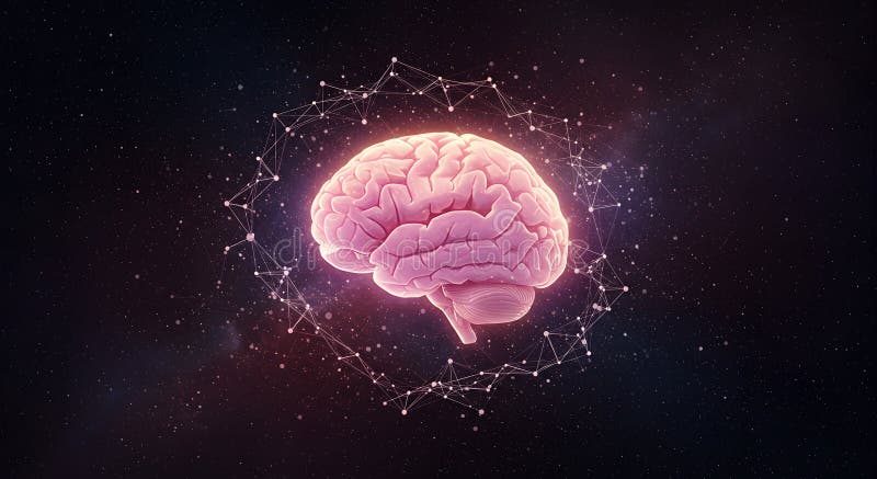 Human Brain Surrounded by Connection Network and Galaxy Background ...