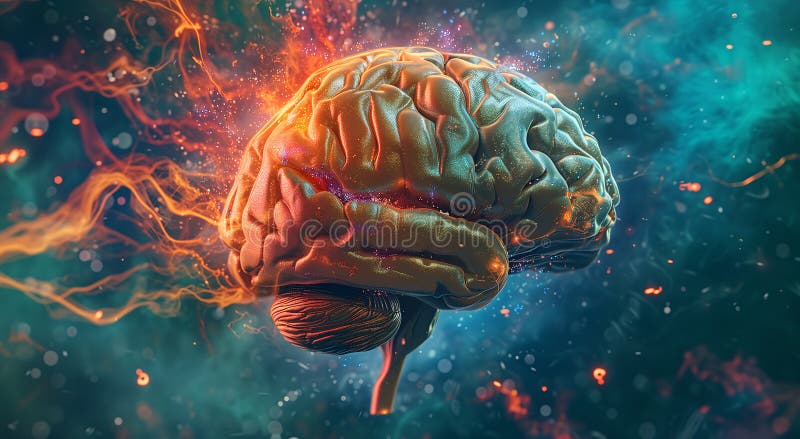 A Human Brain Surrounded by Fire and Dust, Surrounded by an Image of ...