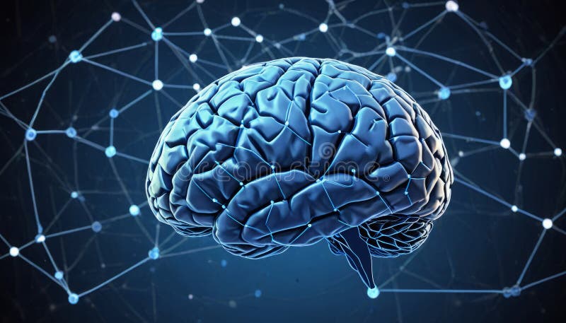 Human Brain is Surrounded by a Network of Polygons on a Dark Blue ...