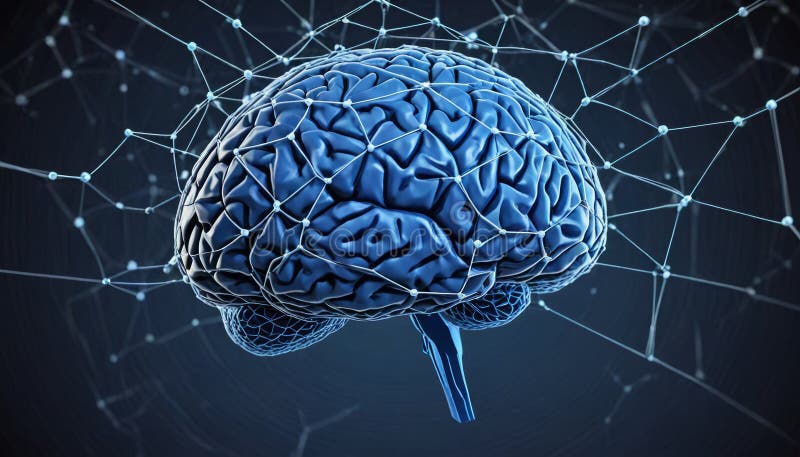 Human Brain is Surrounded by a Network of Polygons on a Dark Blue ...