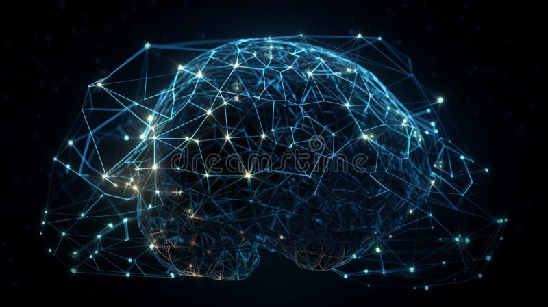 Human Brain is Surrounded by a Network of Polygons on a Dark Blue ...