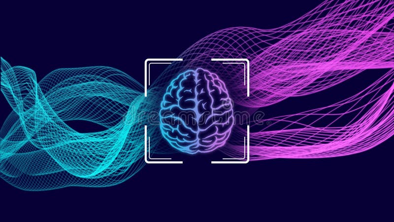 Human Brain Symbol Centered into Background of Grid Waves Stock ...