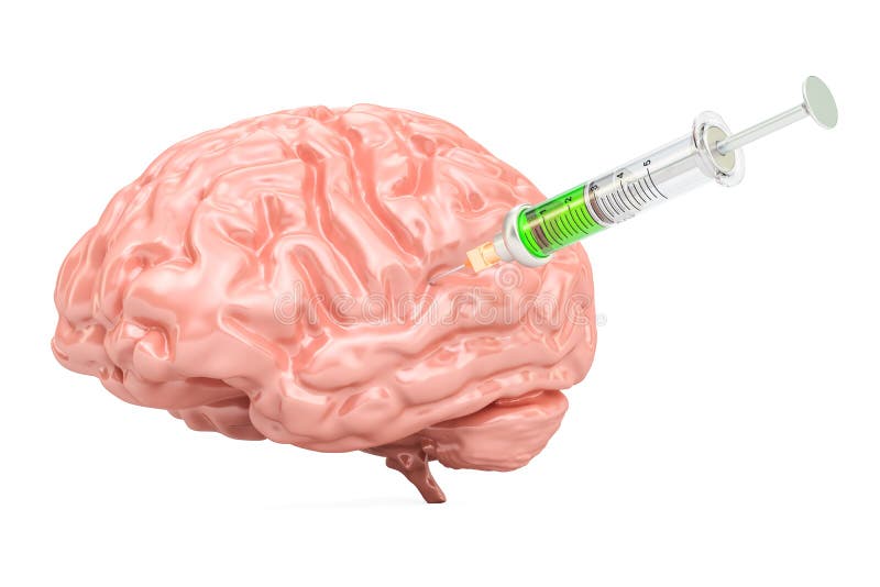 Human Brain with Syringe, 3D Rendering Stock Illustration ...