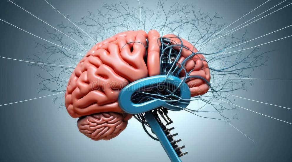 Human Brain with Teal Robotic Neural Pathways and Data Streams Stock ...
