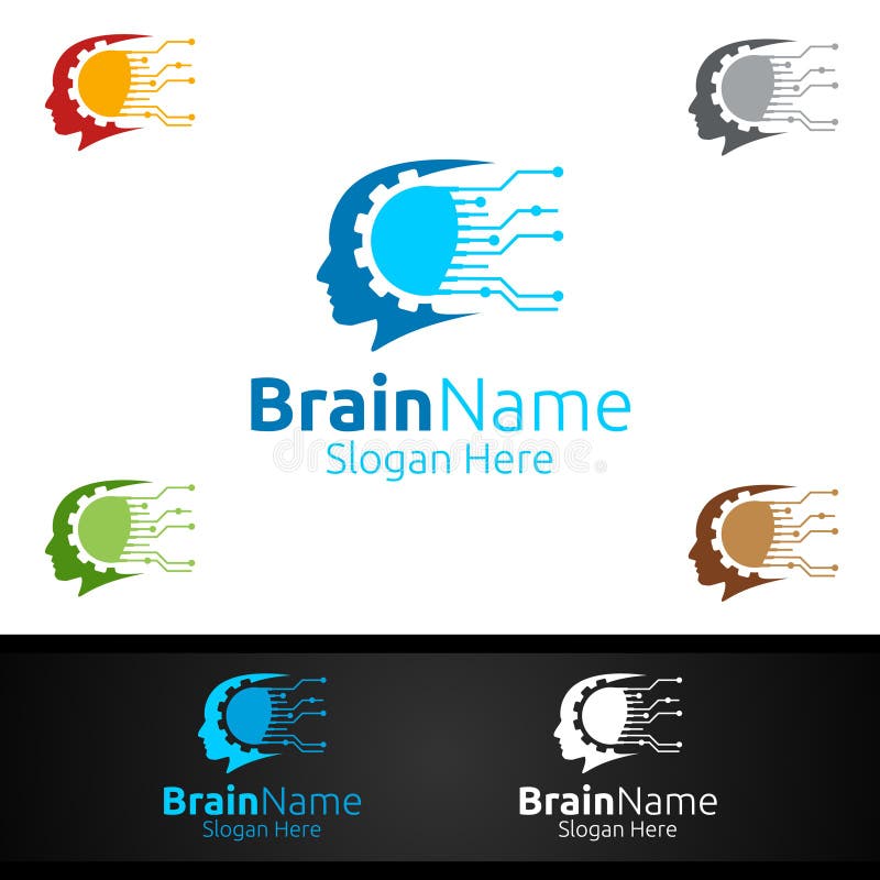 Human Brain Technology Logo with Think Idea Concept Design Stock Vector ...