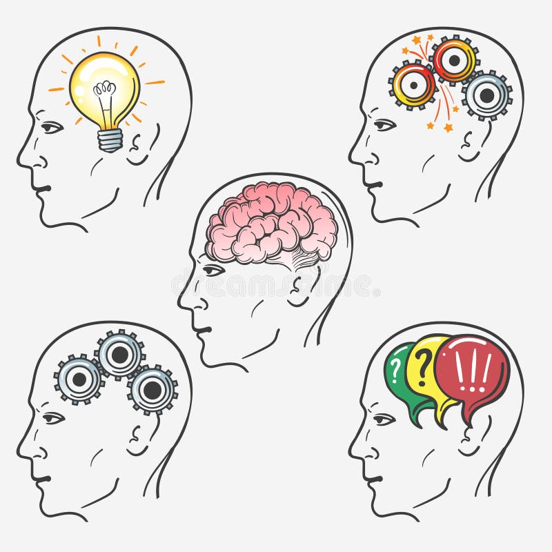 Human Brain Thinking Process Set Stock Vector - Illustration of brain ...
