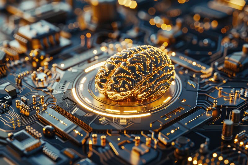 Human Brain on Top of a Circuit Board, Surrounded by Electronic ...