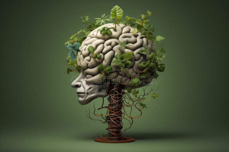 A Human Brain Tree with a Face, Generative AI Stock Illustration ...