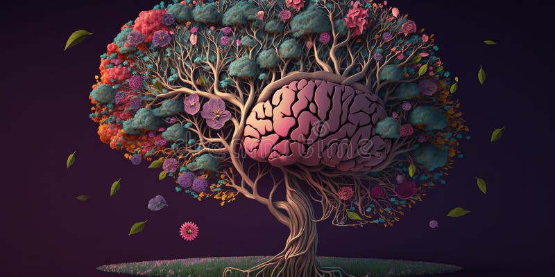 Human Brain Tree with Flower Self Care Stock Illustration ...