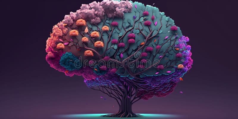 Human Brain Tree with Flower Self Care Stock Illustration ...