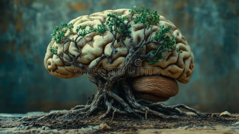 Human Brain Tree: Growth Concept with Green Leaves Stock Illustration ...