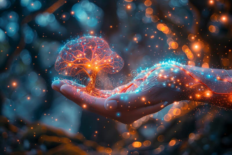 Human Brain Tree with Light, Self Care and Mental Health Concept ...