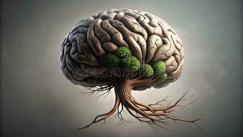 Human Brain with Tree Roots, 3d Render, Computer Generated Image Stock ...