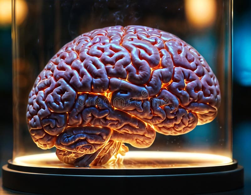 Human Brain Under a Glass Flask on a Laboratory Table, Background ...