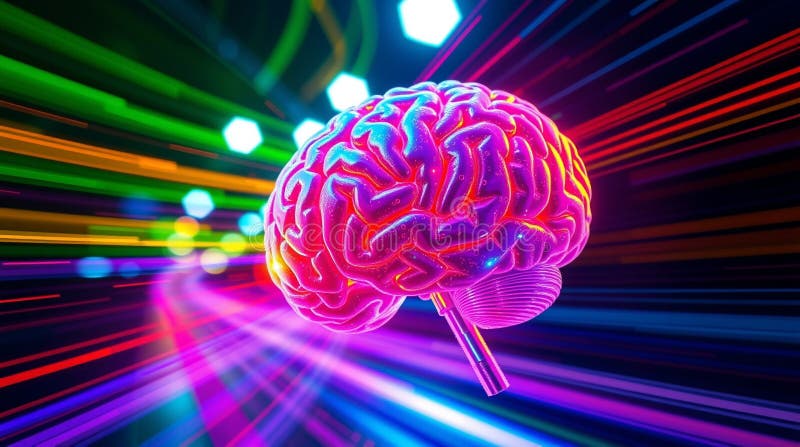 Human Brain in Vibrant, Dynamic Light Streaks. Represents Intelligence ...