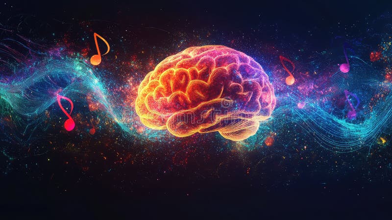 Human Brain with Vibrant Melody Wave and Music Notes Stock Photo ...