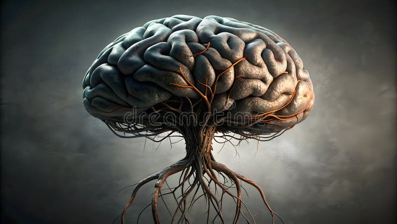 Human Brain with Visible Roots, 3d Render, Computer Generated Image ...