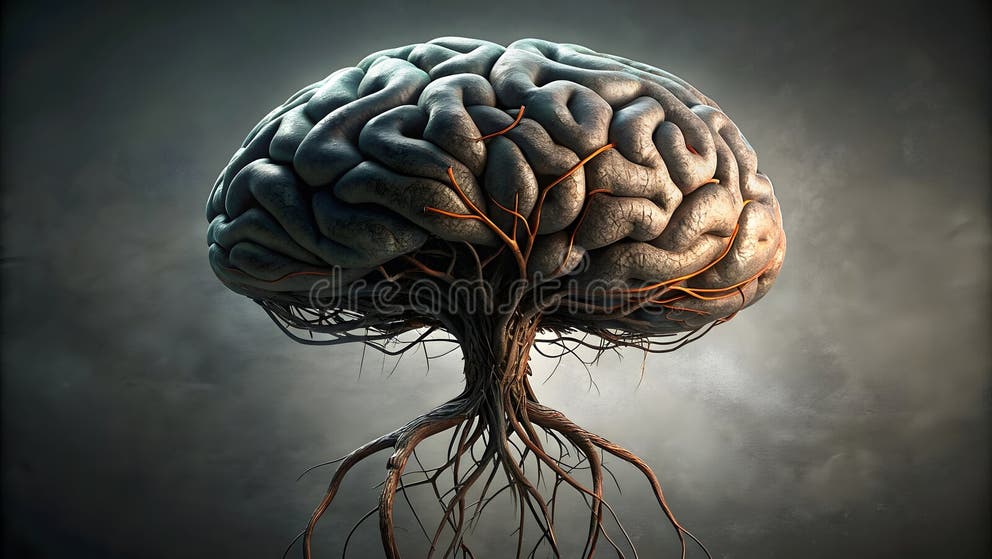 Human Brain with Visible Roots, 3d Render, Computer Generated Image ...