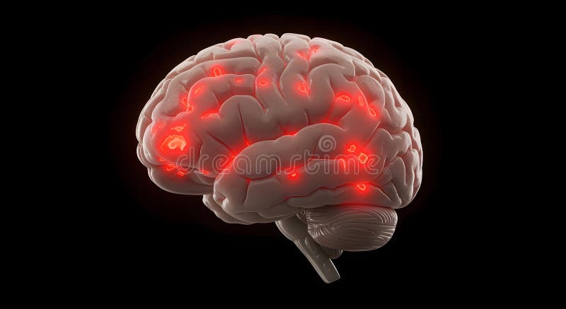 Human Brain Visualization with Red Glowing Activity on Black Background ...