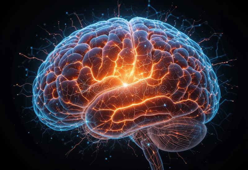 Human Brain Visualized through Digital Illustration Techniques. Stock ...