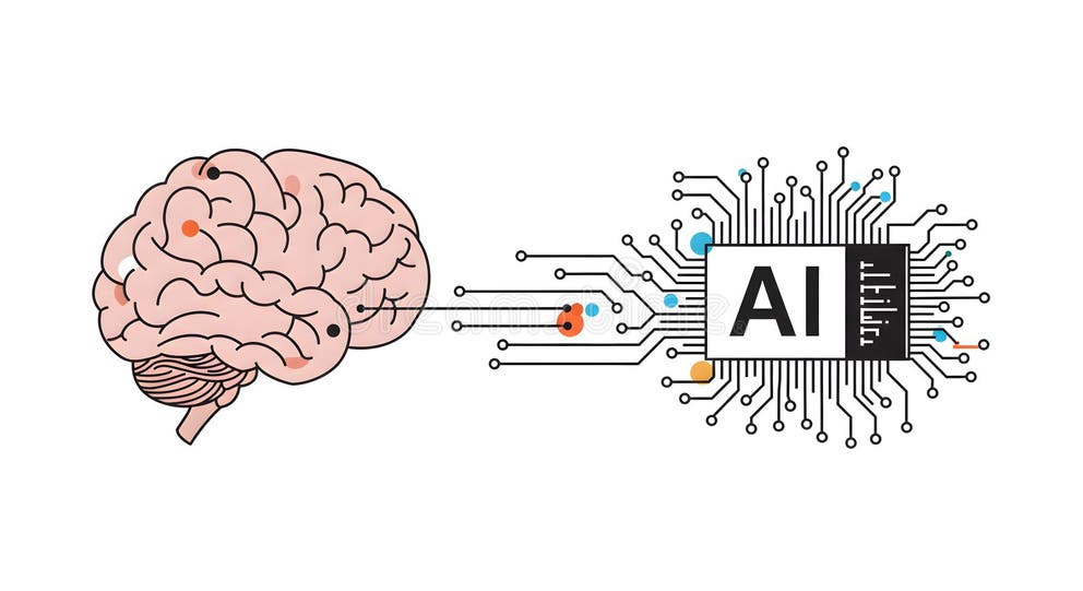 Human Brain Vs AI Microchip â€ Conceptual Illustration Stock ...