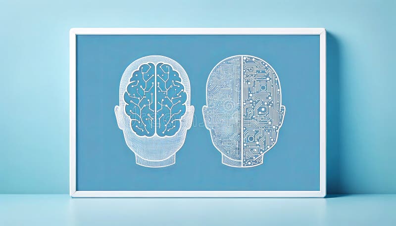 Human Brain Vs Artificial Intelligence Concept Illustrated in Art with ...