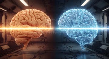 Human Brain Vs. Artificial Intelligence Digital Brain Concept Stock ...