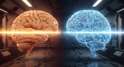 Human Brain Vs. Artificial Intelligence Digital Brain Concept Stock ...