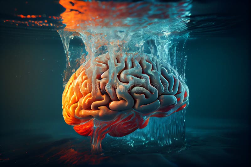 Human Brain on Water.generative Ai Stock Illustration - Illustration of ...