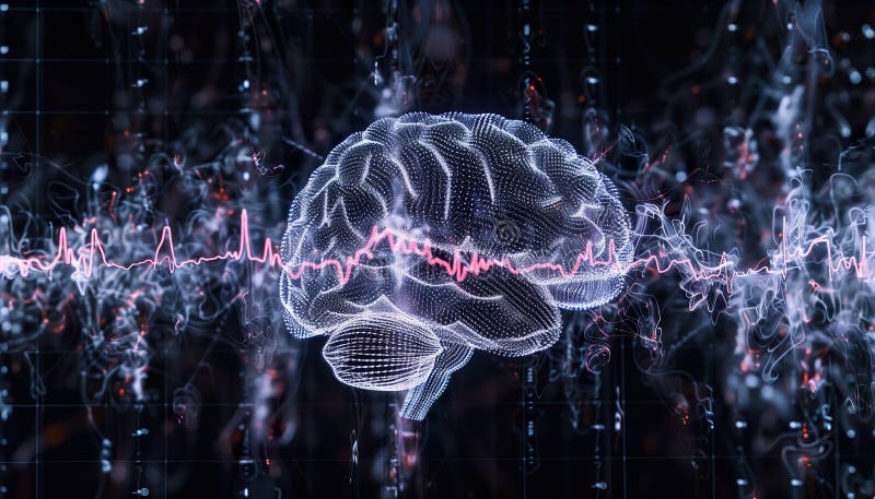 Human Brain with Brain Waves Activity. Generative AI Stock Illustration ...