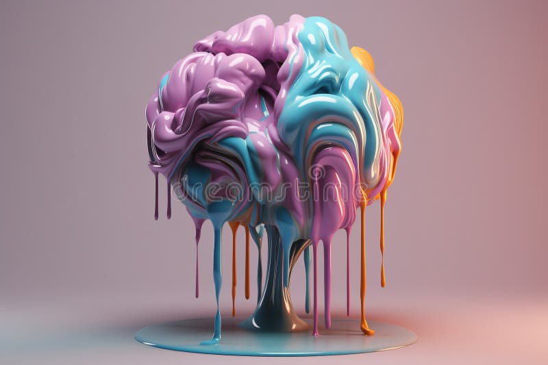 The Human Brain from Which Multi-colored Paint Flows. Modern Background ...
