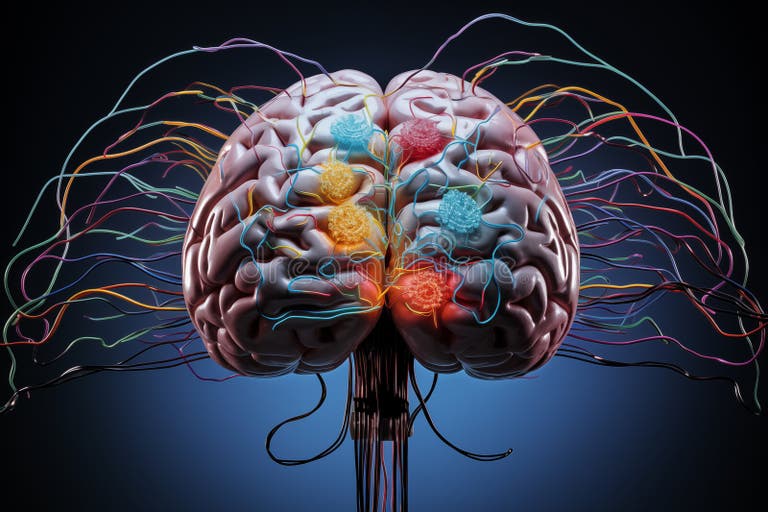 Human Brain with Wires and Cables Connected. Generative AI Stock Image ...