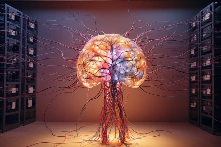 Human Brain with Wires and Cables Connected To Supercomputer ...