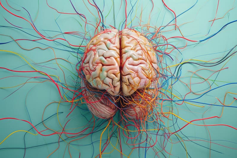 Human Brain with Wires, Illustration of Neural Connections and ...