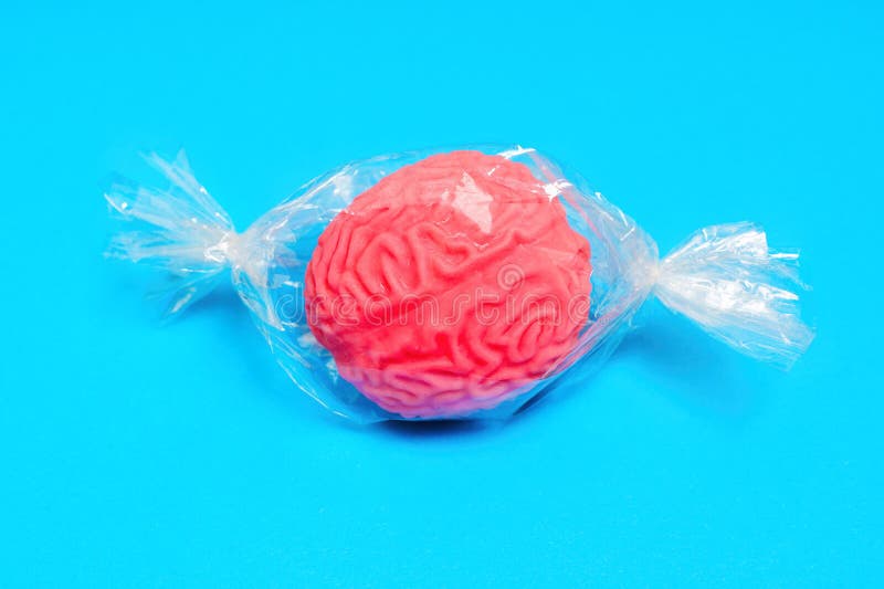 Human Brain Wrapped in Plastic on Blue Stock Photo - Image of studio ...