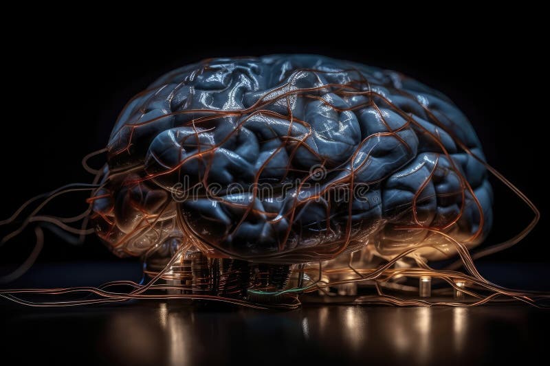 Human Brain Wrapped with Wires, Neural Networks or Man. Generative AI ...