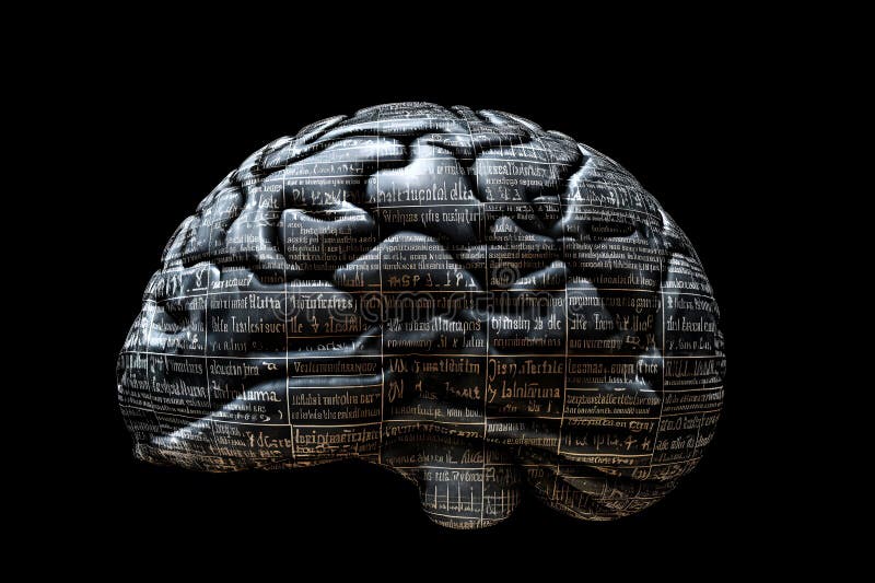 Human Brain with Written Text in Different Languages. Stock ...