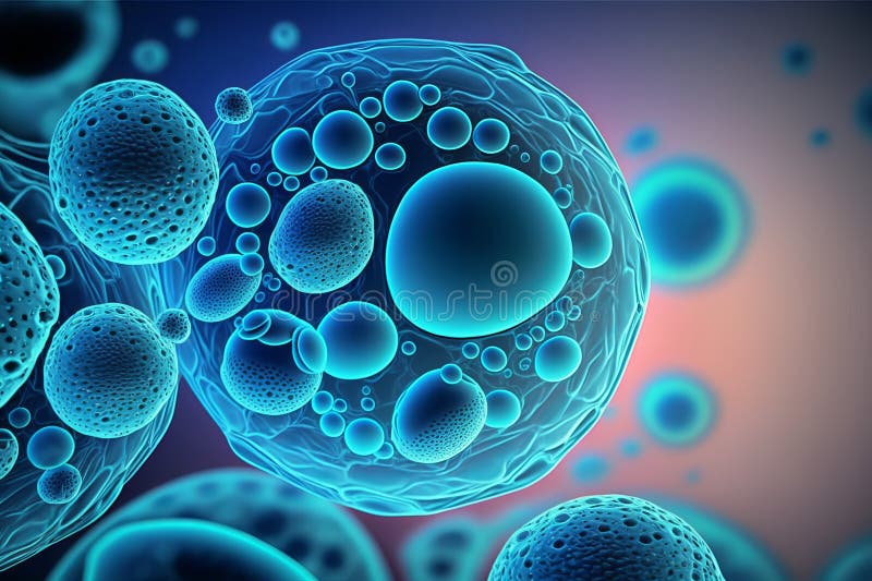 Human Cell or Embryonic Stem Cell Microscope Background. Blue Cells ...